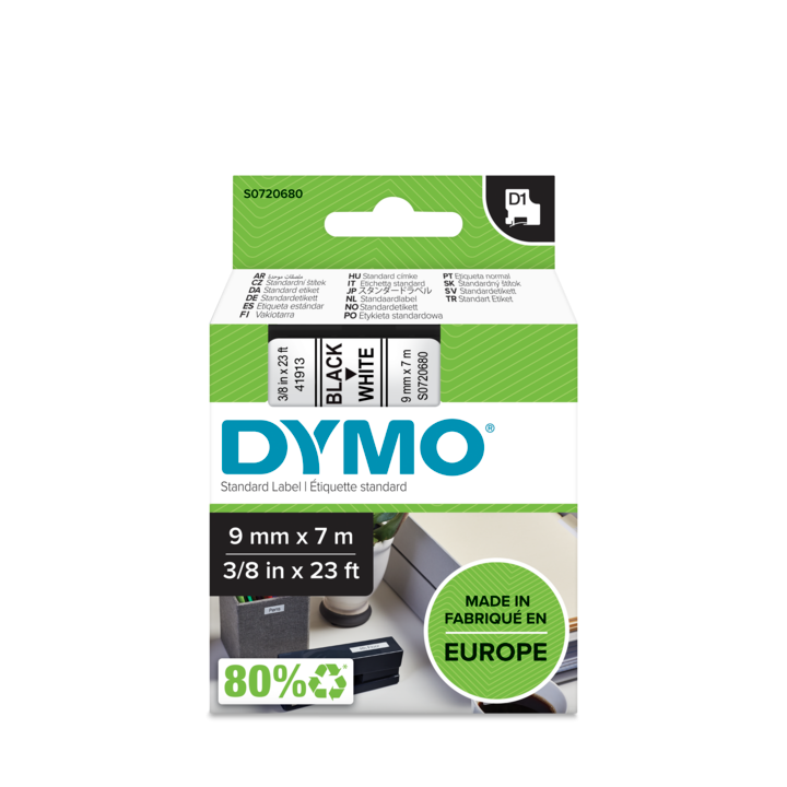 Dymo 40913 D1 Tape 9mm x 7m zwart op wit