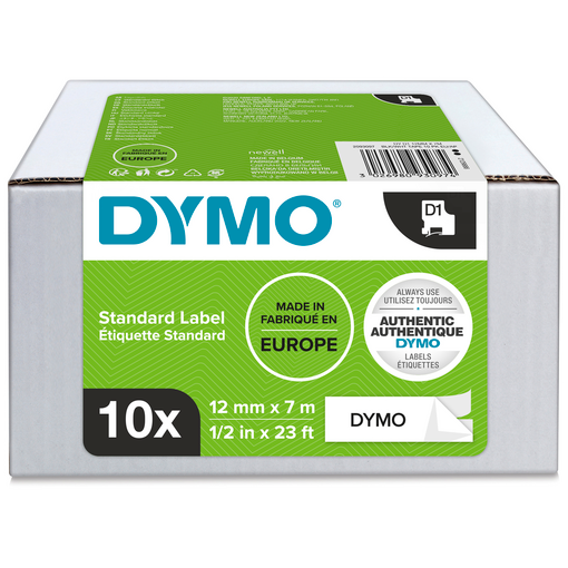 Dymo S0720530 45013 12mmx7m Black on White Standard D1 tape