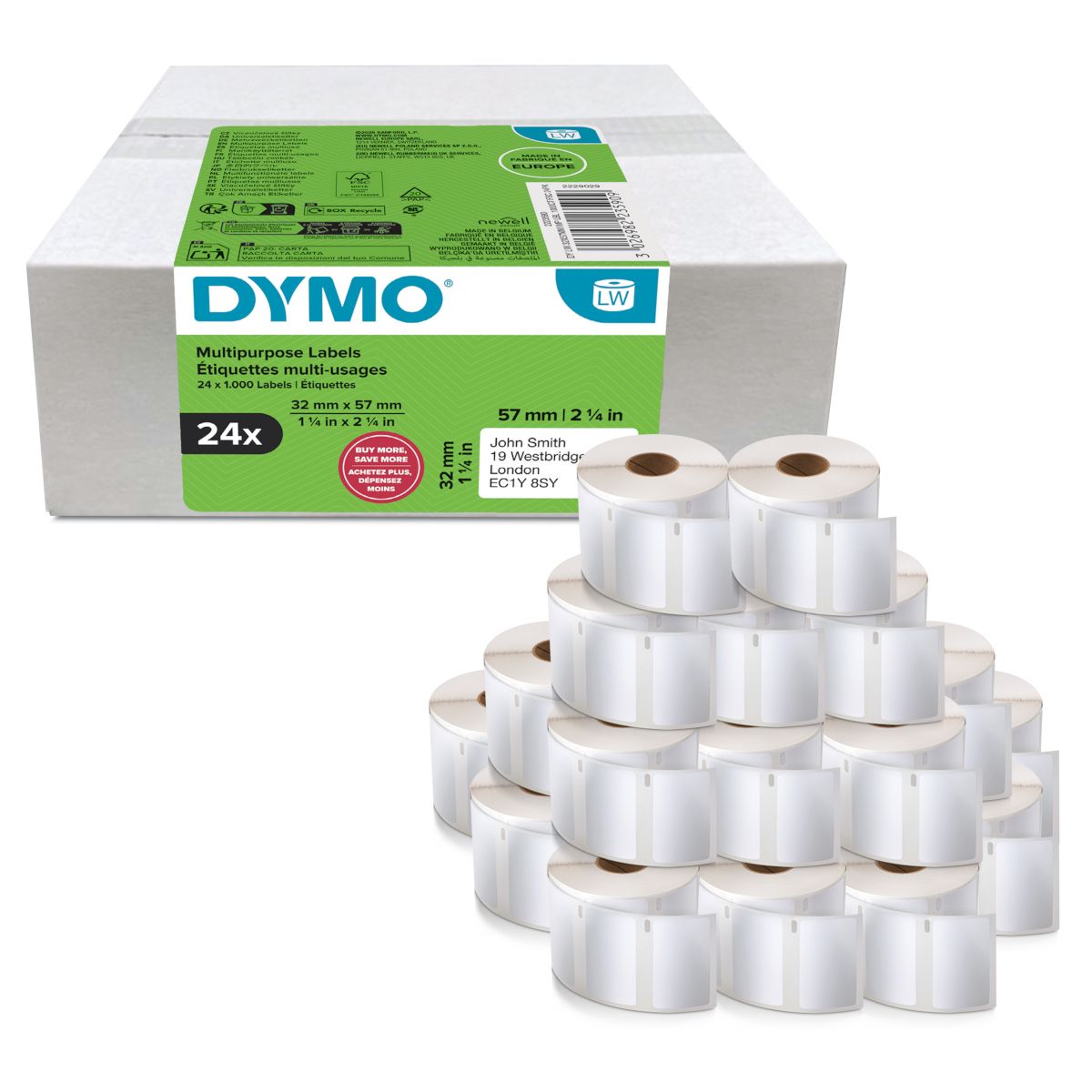Dymo 2223590 24er-Pack Etiketten 11354, 32 x 57 mm weißes Papier ...